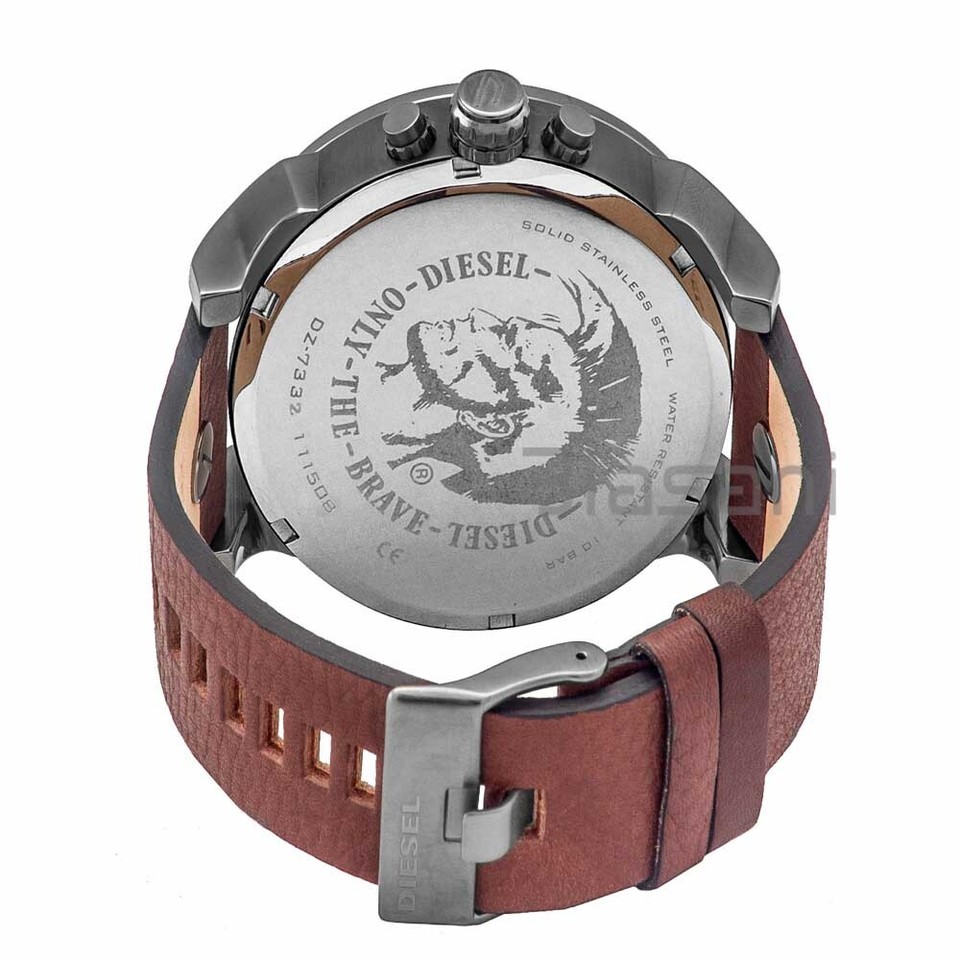 Diesel Original DZ7332 MR DADDY 2.0 Gunmetal Brown Leather Strap Chrono ...