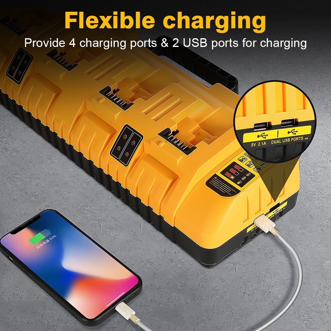 For Genuine DEWALT DCB104 12V/20V MAX 4-Port Charger + 4x 6.0A Li-Ion ...