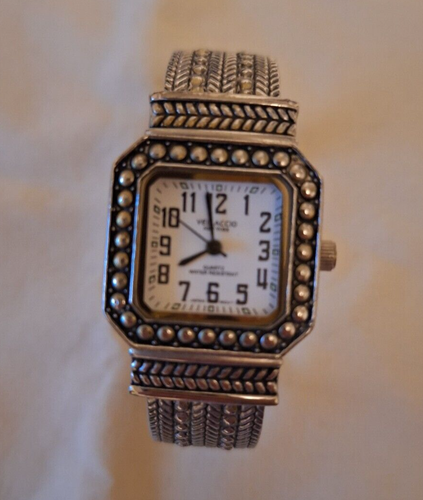 Vellaccio White Dial Classic Style Square Silver Tone Case Hinged Band ...