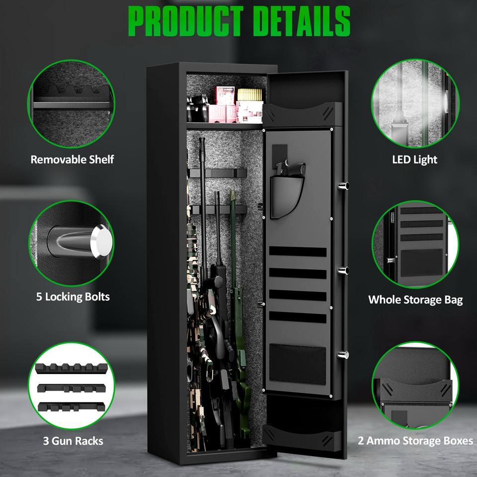 4-5 Rifle Gun Safe, Biometric Gun Safe, 54" Heavy Duty Long Gun Safe | eBay