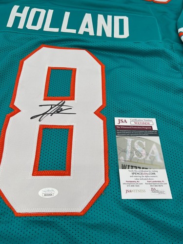 JEVON HOLLAND MIAMI DOLPHINS AUTOGRAPHED CUSTOM AQUA THROWBACK JERSEY ...