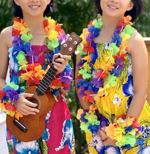 4 pc Set Multi Color Lei head neck wrist Hawaiian luau summer party ...