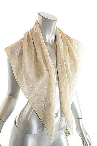 Cream White 100% Silk Georgette Floral Hand Painted Scarf 36" x 36.5 ...