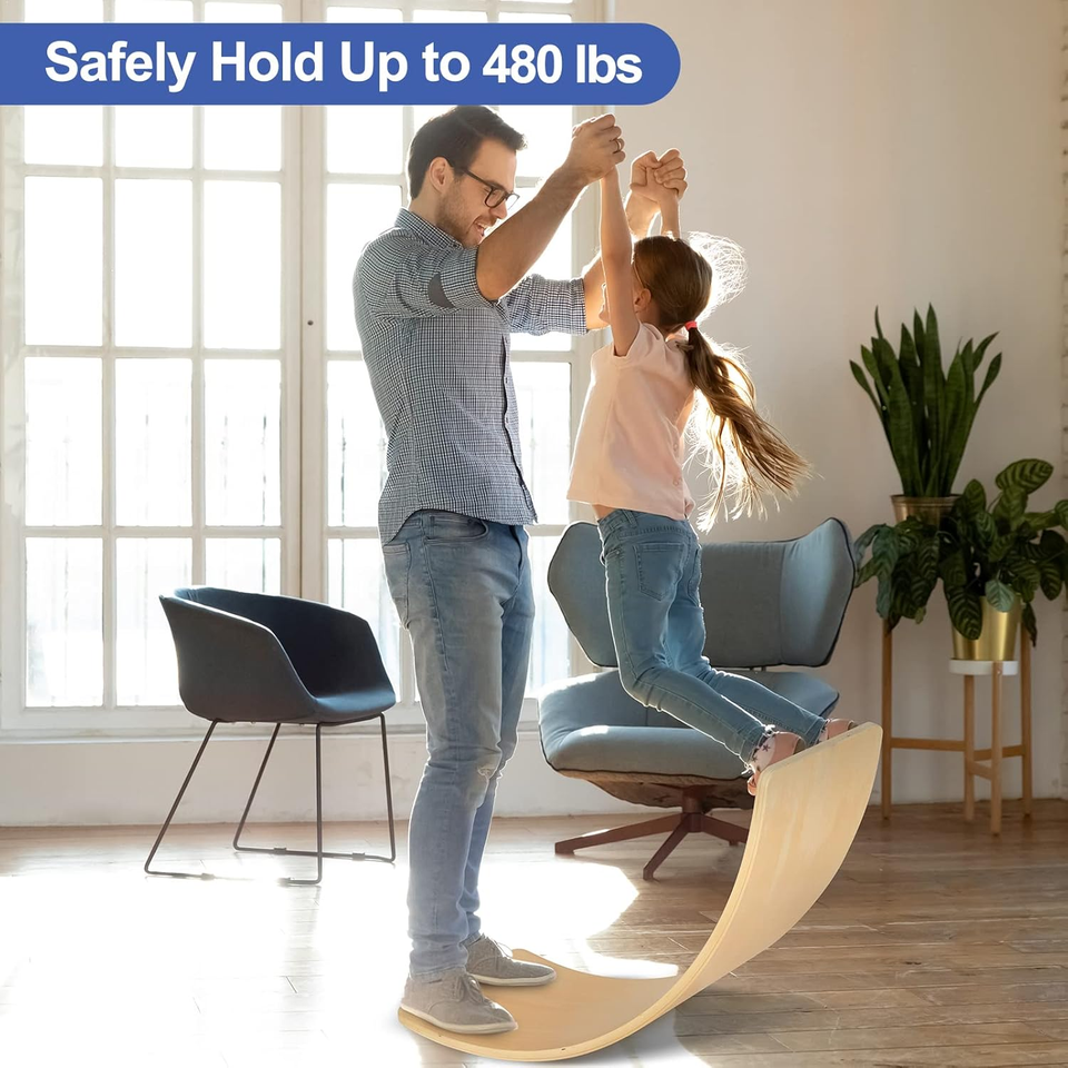 Wooden Wobble Balance Board for Kids, 32 Inch Natural Wood Rocker Board ...