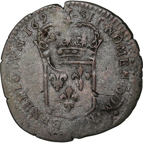 France, Louis XIV, 15 Deniers, 1693, contremarqué lis, Billon, TB+ ...