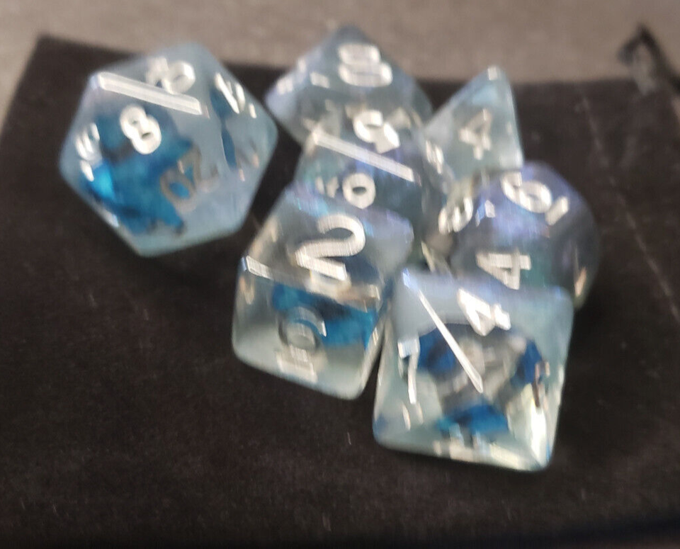 7 polyhedral dice set - Blue & Clear Translucent with White Numbers | eBay
