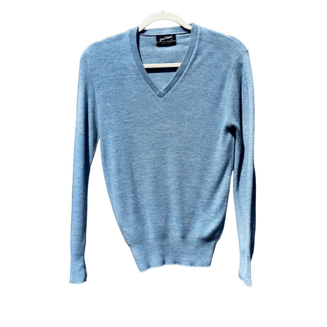 Men's Vintage 1970's Puritan Light Blue V-neck Sweat… - Gem