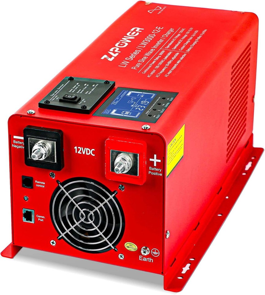 3KW 12V Hybrid Inverter 9000W Peak Pure Sine Wave DC 12V to AC 120V LCD ...