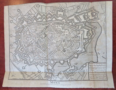 Mons Hainault Belgium City Plan Fortifications c. 1745 Basire large ...