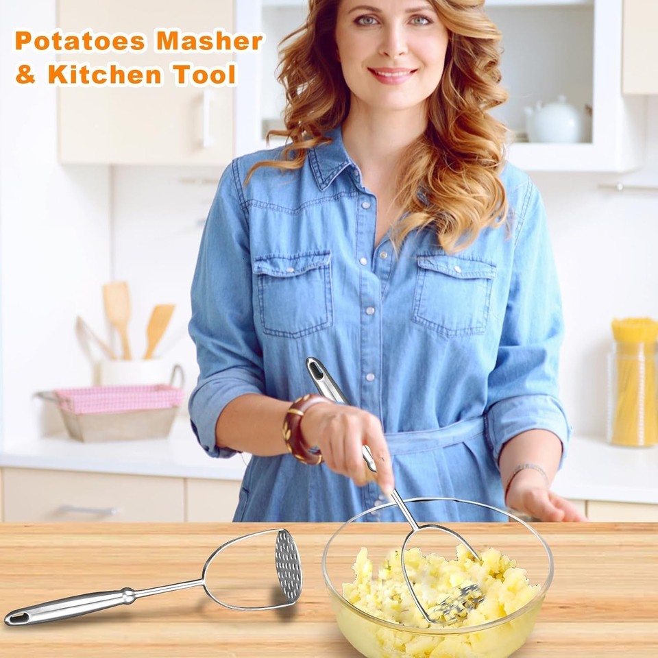 Potato Masher,Stainless Steel Mashed Potatoes Masher with Long Handle ...