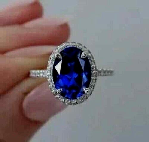 2CT Oval Cut Lab-Created Sapphire Engagement Ring 14K White Gold Plated ...