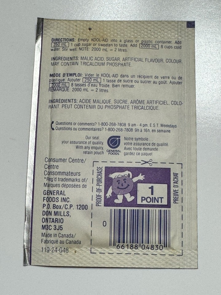 Vintage 80s Kool-Aid Grape Flavor Canadian Packet NOS | eBay