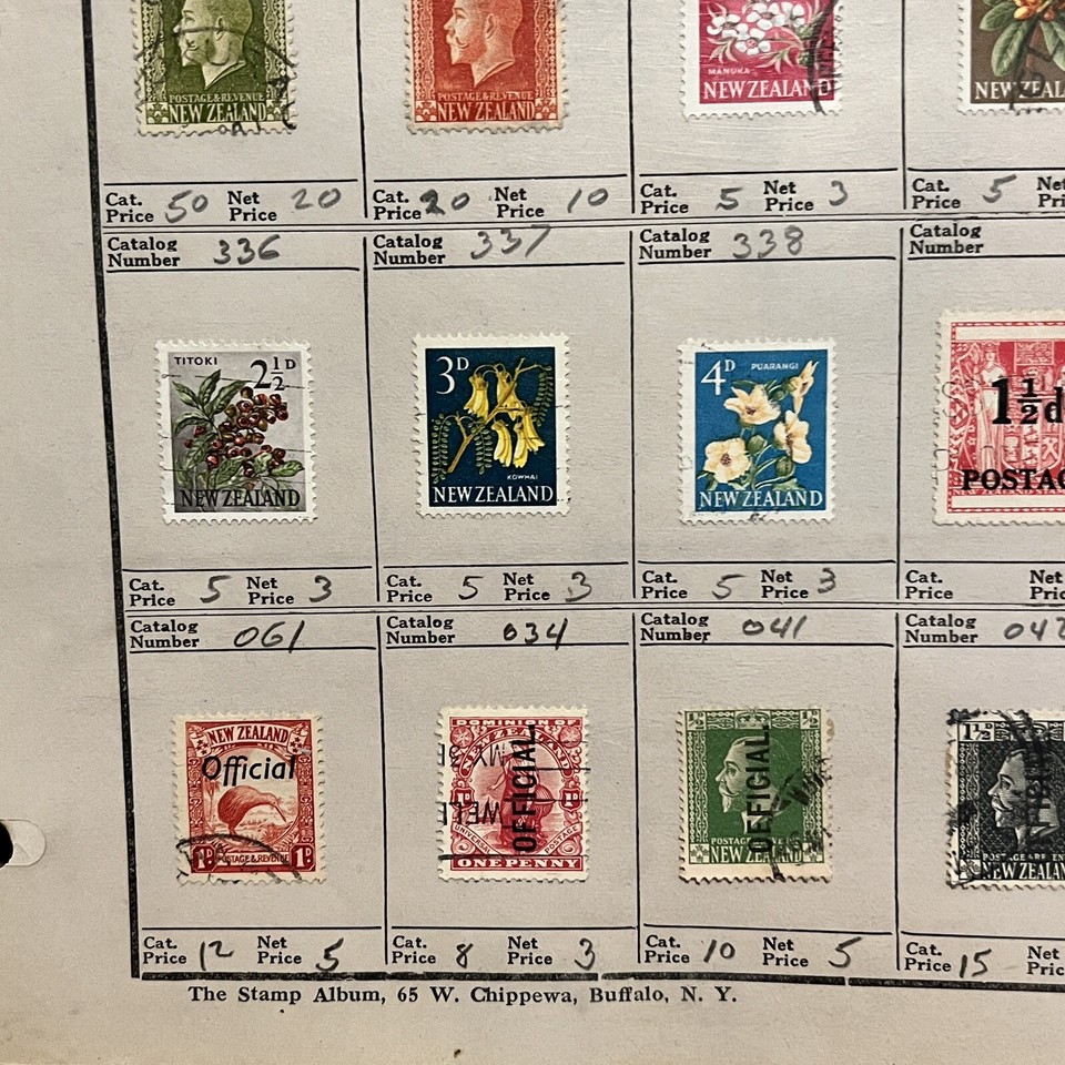 EARLY LOT OF NEW ZEALAND STAMPS ON APPROVAL ALBUM PAGE VERTICAL ...