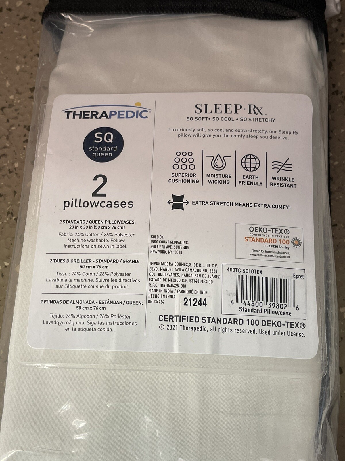 (3) Therapedic Sleep RX 400 TC Solotex Standard/Queen Pillowcases 100 ...