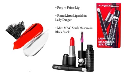 M.A.C. Lashes to Lips RED KIT 3 PC Set Lady Danger Lipstick, Mac Stack ...