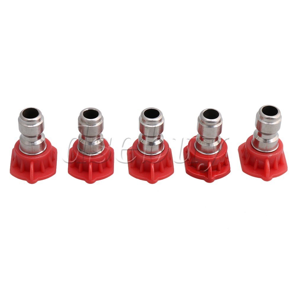 5 x Red High Pressure Washer Spray Nozzles Tips 0 Degree 1/4" Quick ...