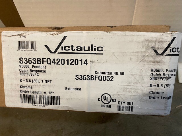 Victaulic V3606 Pendent 12” QUICK RESPONSE 200F/93C S363BFQ052 SUB 40. ...