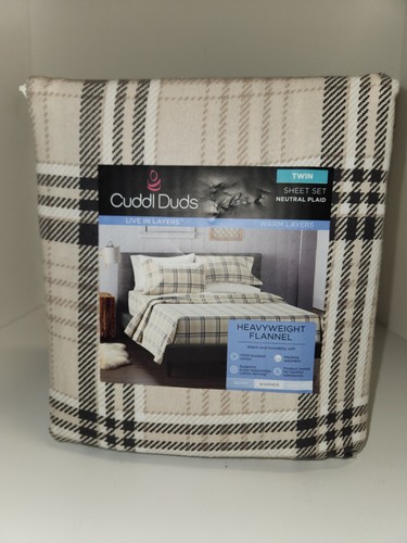 Cuddl Duds Heavyweight Cotton Flannel Neutral plaid Twin Sheet Set NEW *B9 | eBay