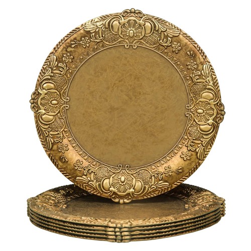 13" Antique Gold Charger Plates, Plate Chargers with Embossed Rim ...