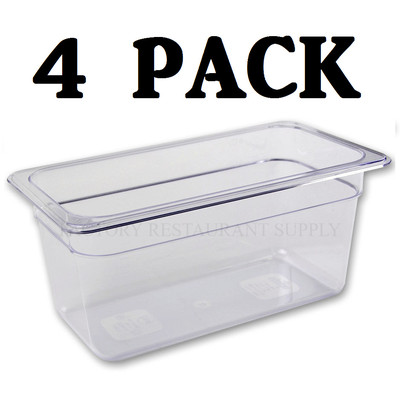 4 PACK 1/3 Size Polycarbonate Clear Plastic Steam Prep Table Food Pan 6 ...