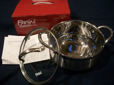 PARINI SIGNATURE STAINLESS STEEL 4 QT DUTCH OVEN Non-Stick Vented Glass ...
