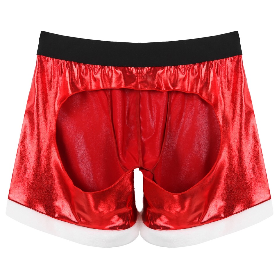 Mens Boxer Cosplay Shorts Red Christmas Velvet Costume Funny Briefs ...