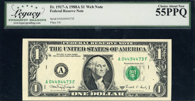 1988-A Web Press Federal Reserve Note. RARE! PCGS Choice About New Unc ...