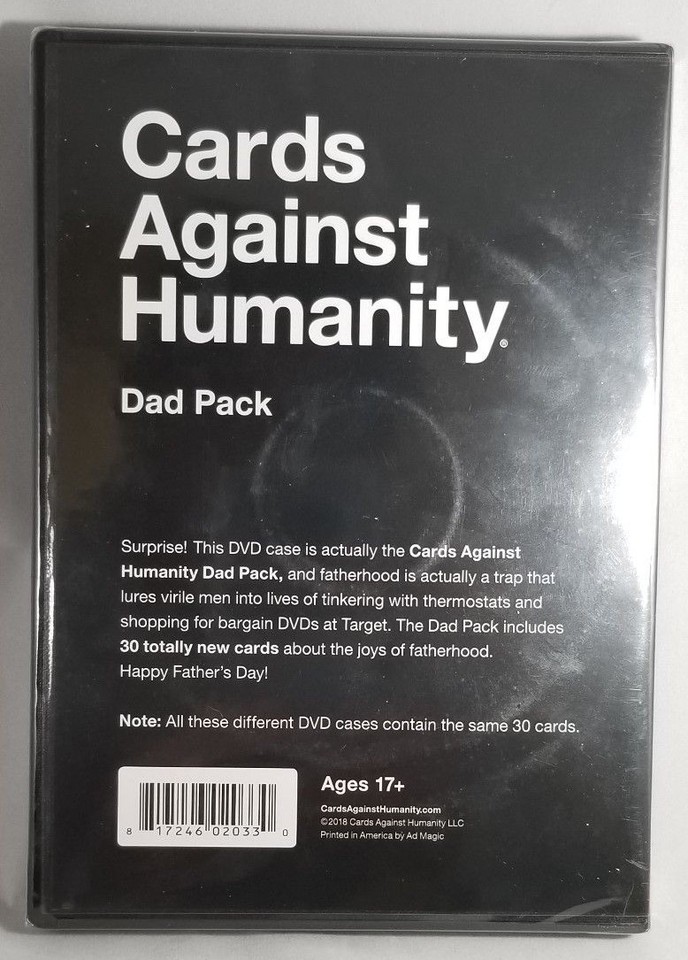 Cards Against Humanity Dad Pack Expansion DVD Case Red Fear-Massive ...