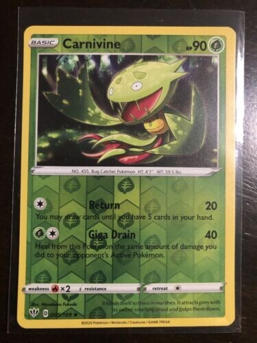 2020 Pokemon Darkness Ablaze Carnivine Reverse Holo Un-Common 005/189 ...