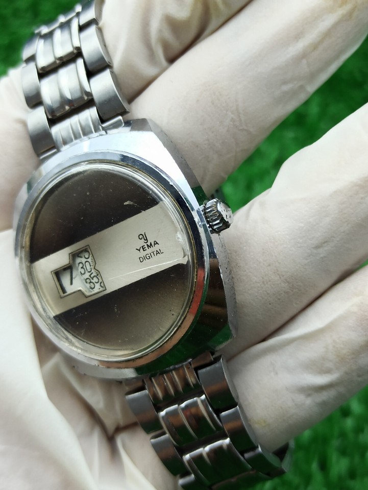 Rare Vintage YEMA WATCH Space Age Digital Jump Hour Automatic 70s Swiss ...