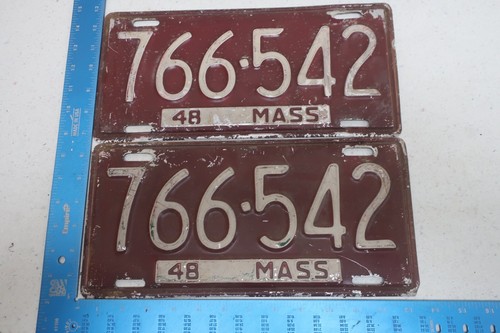 Massachusetts License Plate Tag Pair Set 1948 48 MA 766 542 | eBay