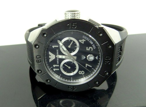 Emporio Armani AR0665 Chronograph Date Rubber Black Strap Men's Watch ...