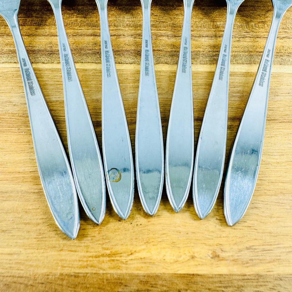 National Stainless CHARMANTE 7 Salad Forks Flatware Stainless Steel Vtg ...