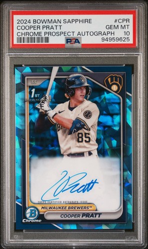 2024 Bowman Sapphire Chrome Auto Cooper Pratt PSA 10 Card Brewers #BSPA ...