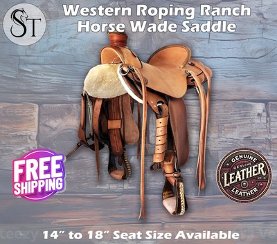 A Fork Premium Western Leather Wade Tree Roping Ranch Horse Saddles 10 ...