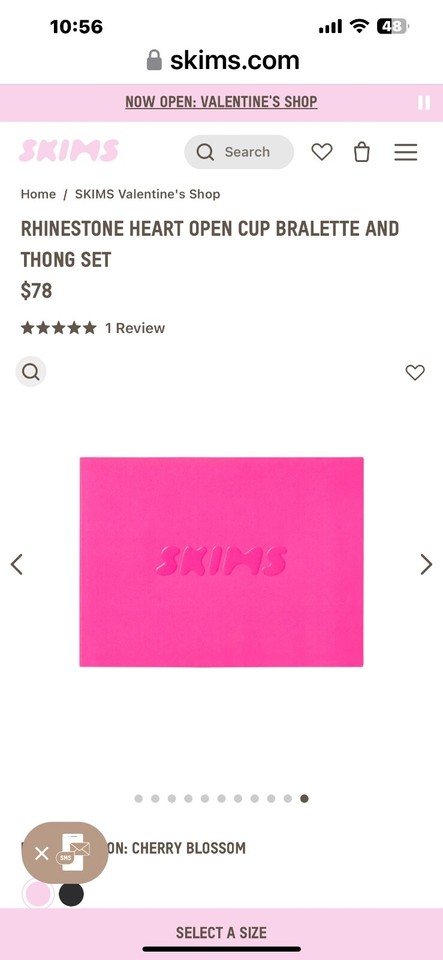 skims RHINESTONE HEART OPEN CUP BRALETTE AND THONG SET Valentine's Day ...