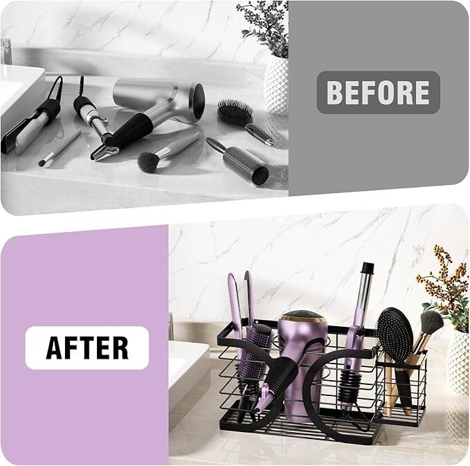 Bathroom Hair Dryer Storage Organizer Comb Rack Holder Wall Mounted ...