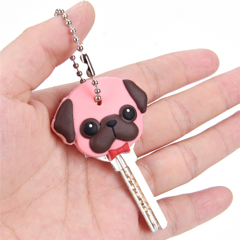Silicone Puppy Pug Cat Rabbit Key Cover Cap Keychain Key Ring PVC Key ...