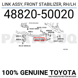4882050020 Genuine Toyota LINK ASSY, FRONT STABILIZER, RH/LH 48820 ...