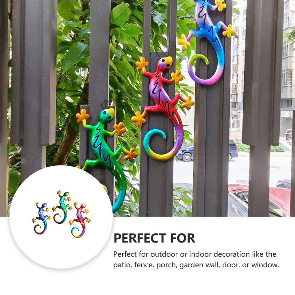3Pcs Iron Gecko Wall Sculpture Hanging Decor for Home Indoor Outdoor ...