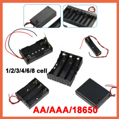AA/AAA/18650 Battery Holder 1/2/3/4/6/8 cell Connector Enclosed Open ...