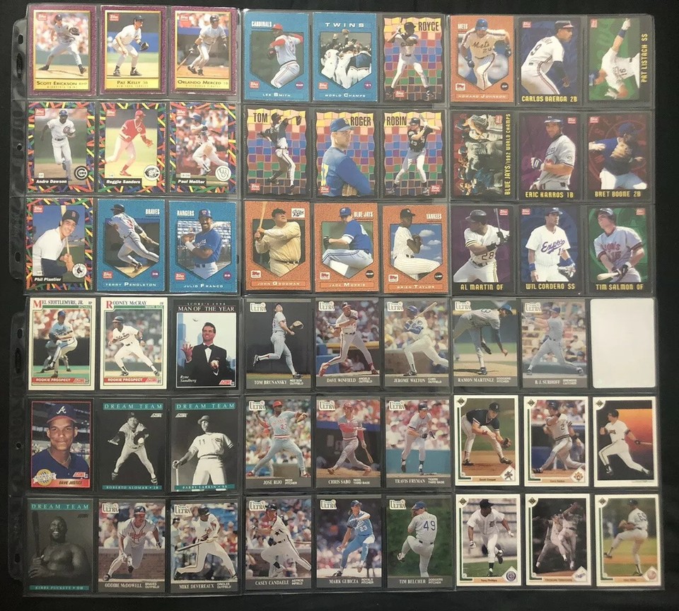 BASEBALL COLLECTORS ALBUM White W/ Stitches & 292 Cards TOPPS, ETC 90 ...