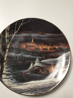 TERRY REDLIN "WINTERTIME" COLLECTORS PLATE LIMITED EDITION! OAK HOLDER ...