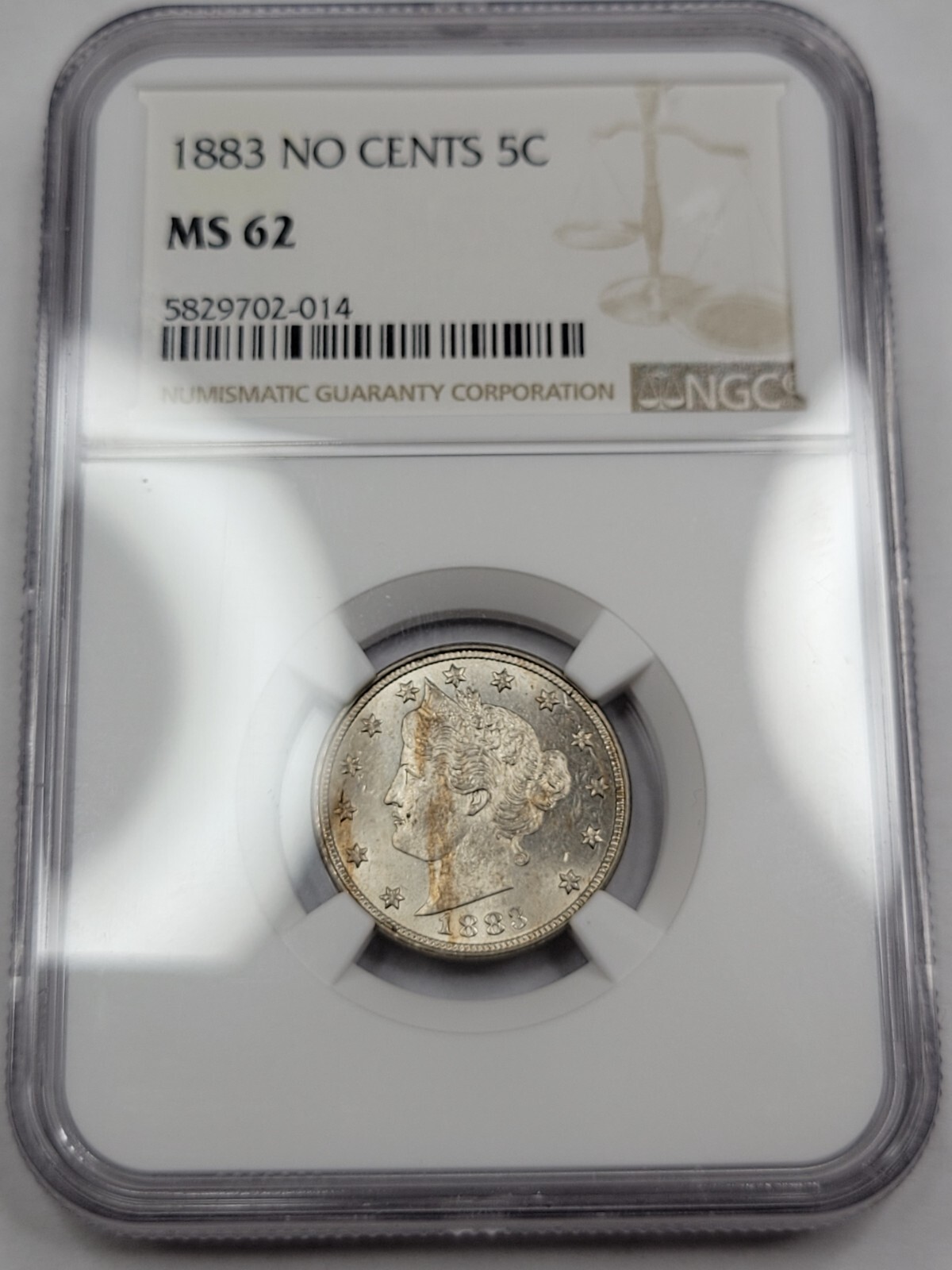 1883 5c Liberty V Nickel NGC MS63 No Cents Flashy High Grade Type Coin ...