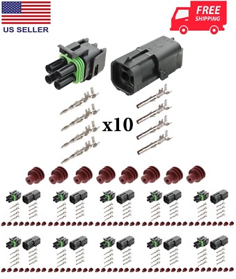 Delphi Weather Pack 4 Pin Sealed Connector Kit 14-16 AWG 10 Complete ...