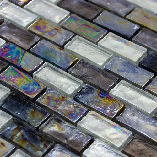 Luxury Textured Iridescent Slate, Grey & Pearl Glass Mosaic Wall Tiles ...