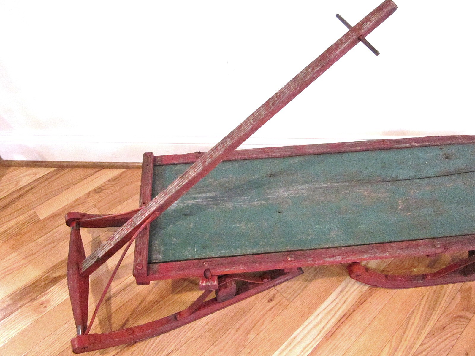 Antique 19th Century Wood Bobsled Sleigh Sled- Original Paint- Great ...