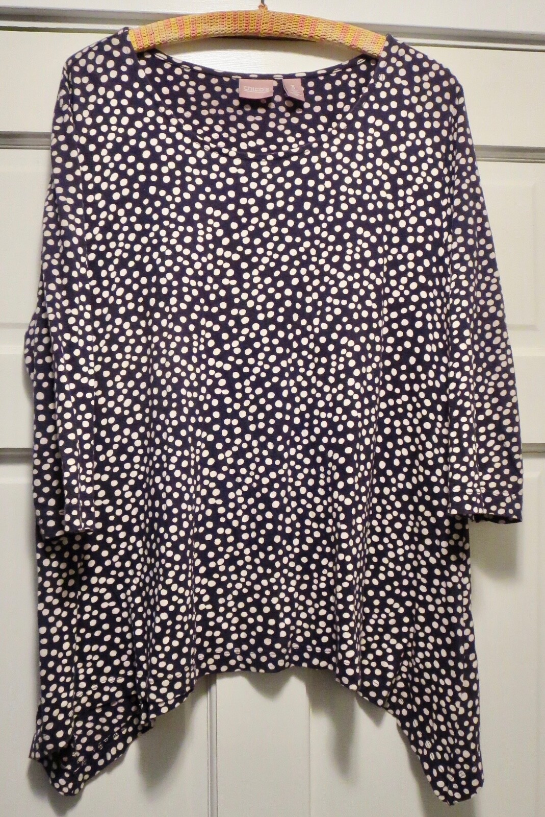 CHICO'S Cotton/Modal Navy Blue Polka Dot Pullover ShIrt Size 3 | eBay