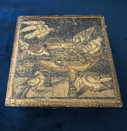 Italian Florentine Trinket Box Doves In A Pedestal Cauldron 4X4x2 with ...