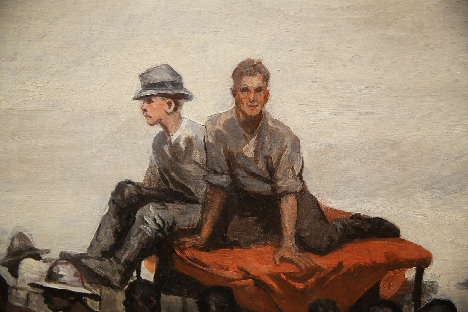 Black Americana Painting Men Rowing a Boat on a River, attr. to Winslow ...